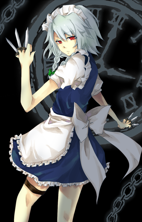 Safebooru - hairband hat izayoi sakuya knife maid red eyes ribbon short ...