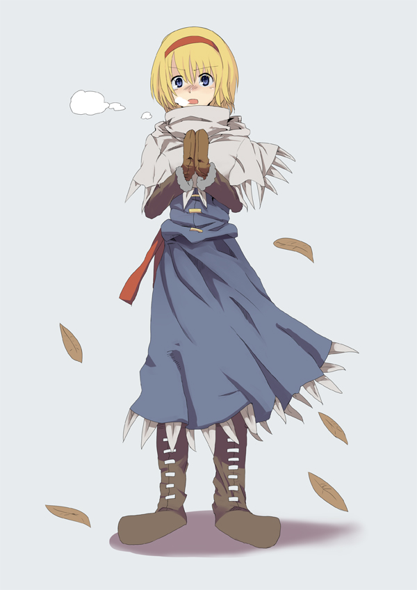 Safebooru - 1girl alice margatroid blonde hair blue eyes blush boots breath coat gloves hairband ...