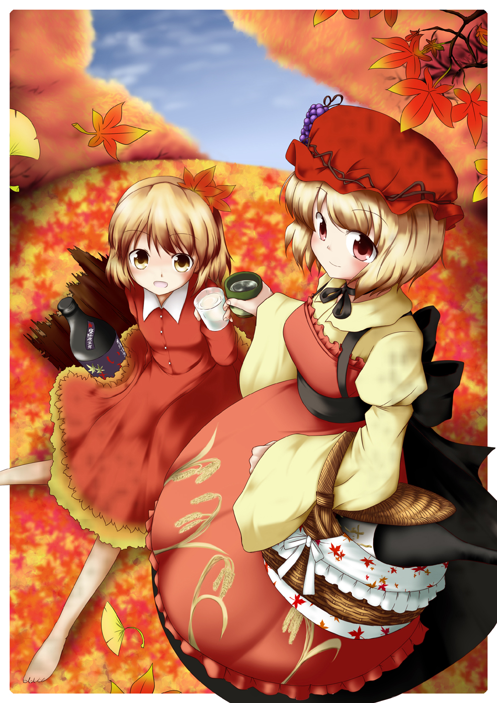 Safebooru - aki minoriko aki shizuha autumn highres leaf leaves maple leaf masu shu multiple ...