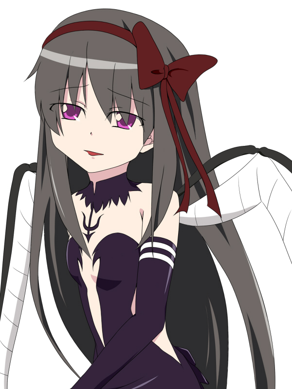 Safebooru - 1girl akemi homura akuma homura bare shoulders black gloves black hair bow choker ...