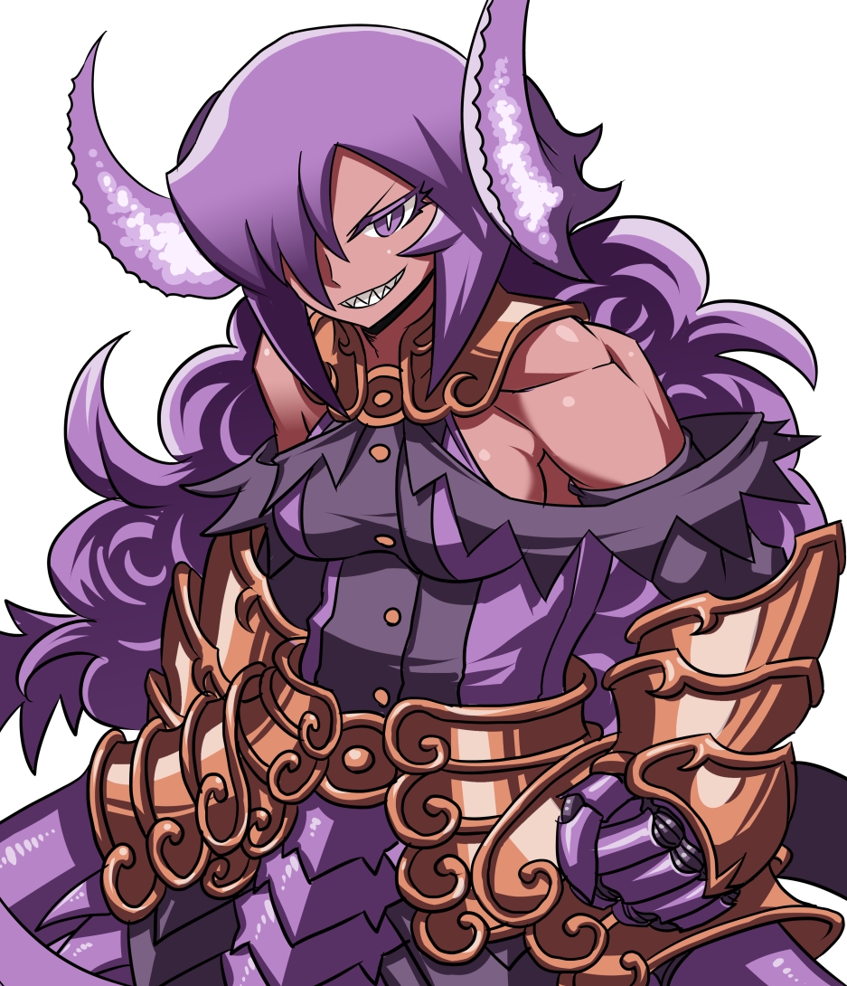 Safebooru - 1girl armor armored dress breasts curly hair demon girl ...