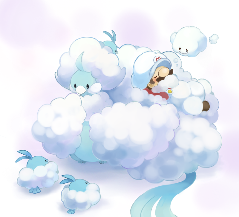 Safebooru - 1boy altaria closed eyes clouds crossover facial hair hat ...