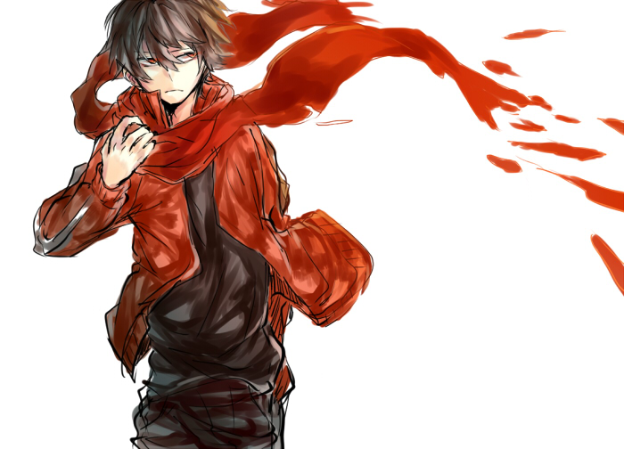 Safebooru - 1boy adjusting scarf black hair dissolving dissolving ...