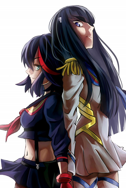 Safebooru - 2girls back-to-back black hair blue eyes dress epaulettes ...