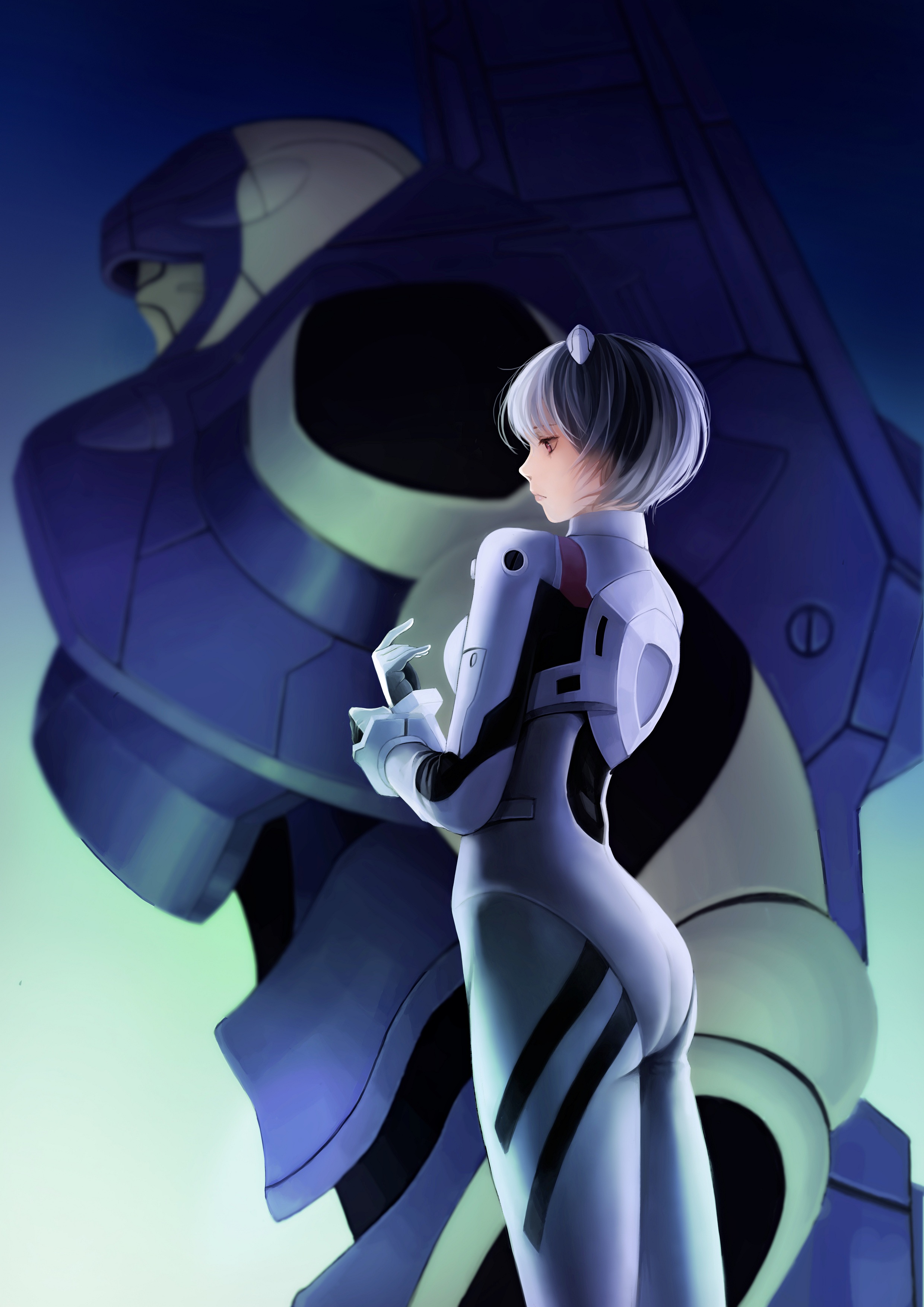 Safebooru - 1girl absurdres ass ayanami rei blue hair bodysuit highres ...