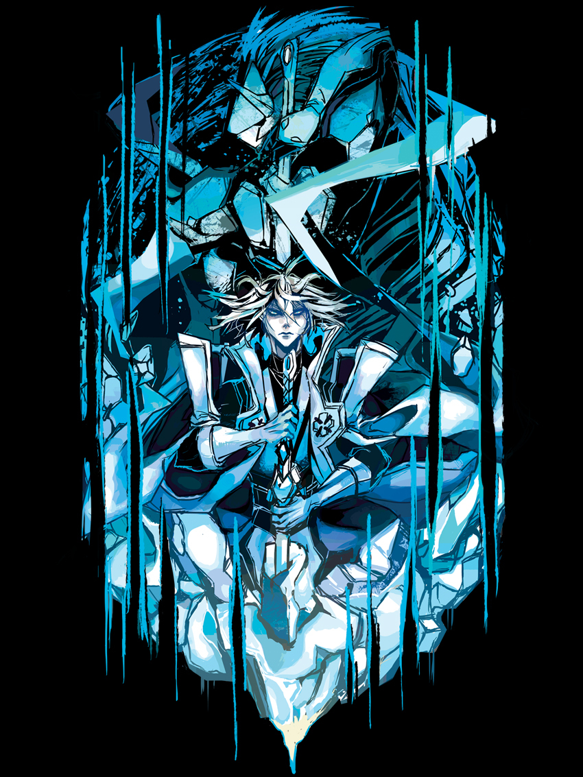 Safebooru - 2boys back-to-back blazblue blue gloves hakumen jin ...