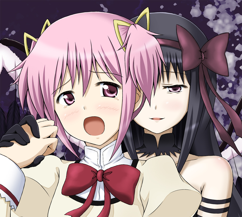 Safebooru - 2girls akemi homura akuma homura bare shoulders black gloves black hair bow choker ...