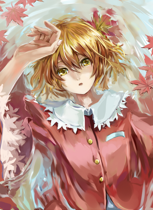 Safebooru 1girl O Aki Shizuha Arm On Head Blonde Hair Dress Faux 1750