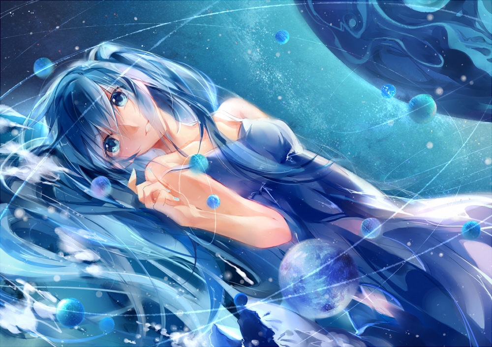 Safebooru - 1girl aqua eyes aqua hair dress hatsune miku long hair solo tg very long hair ...
