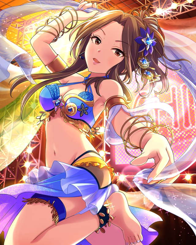 Safebooru - 1girl artist request bra bracelet breasts brown eyes brown hair cleavage idolmaster ...