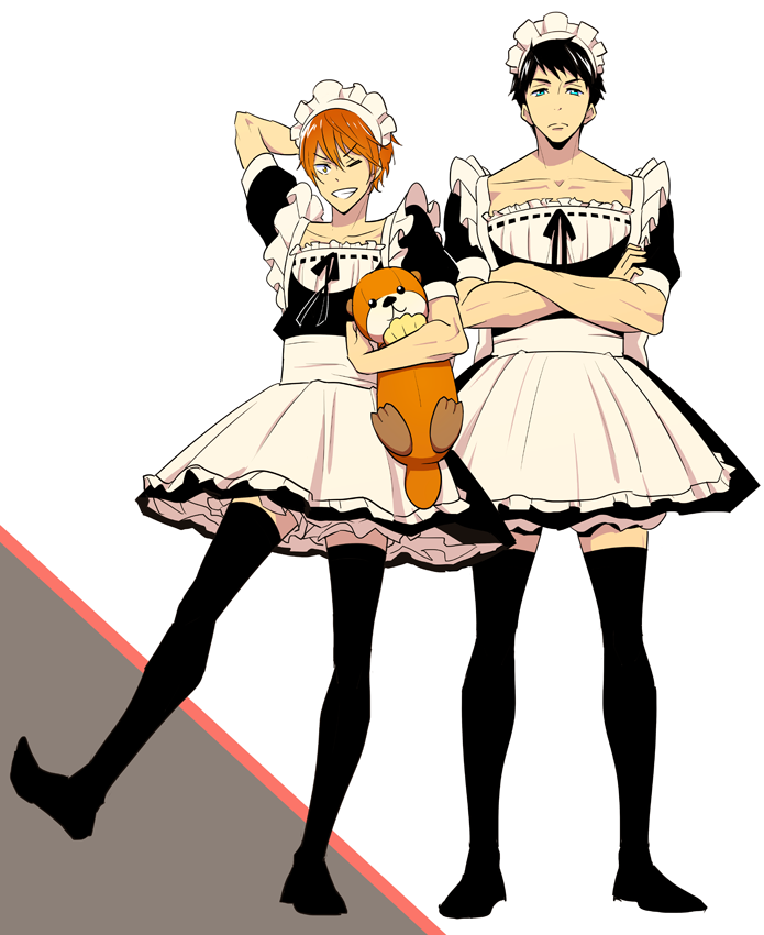 Safebooru - 2boys alternate costume black legwear blue eyes crossdressinging dress enmaided free ...