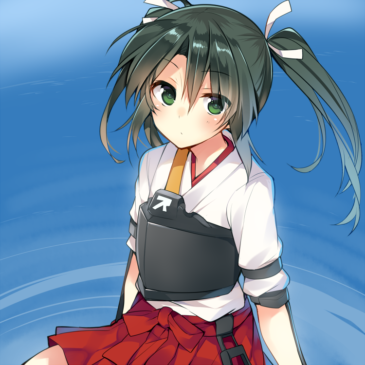 Safebooru - 1girl armor black hair green eyes hair ribbon japanese ...