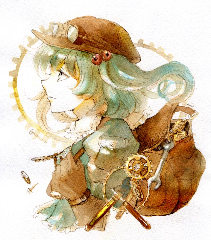 Safebooru 1girl Backpack Bag Blue Eyes Blue Hair Gears Gloves Goggles 9614