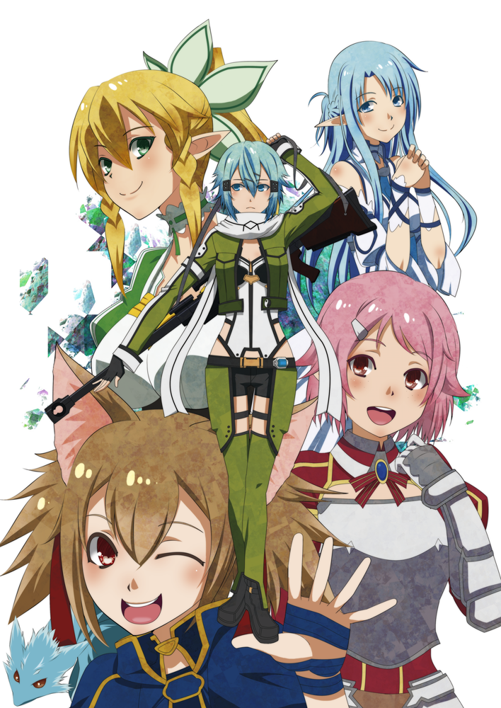 Safebooru - 5girls animal ears anti-materiel rifle aqua eyes aqua hair asuna (sao) asuna (sao ...