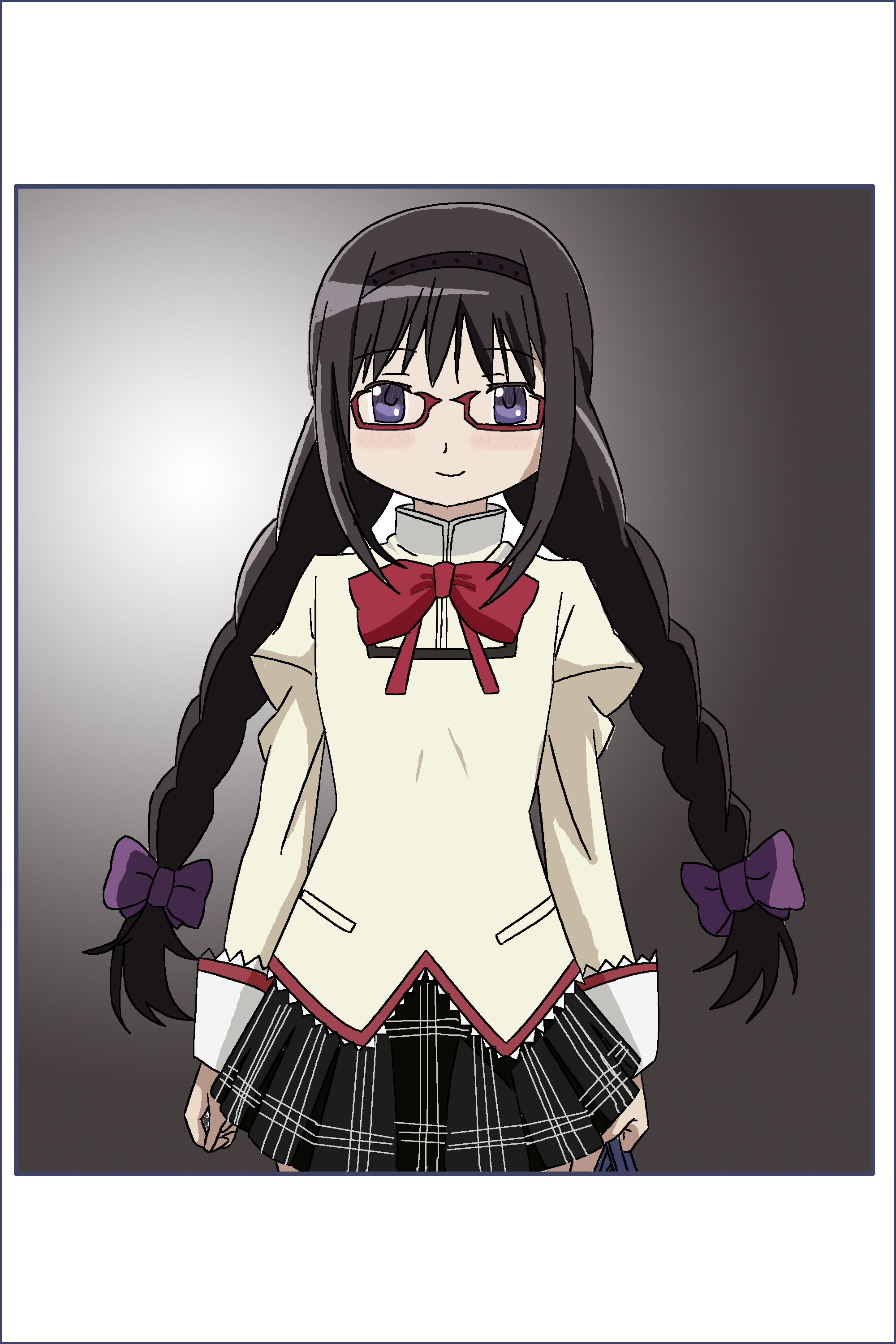 Safebooru - 1girl absurdres akemi homura black hair bow braid glasses gradient gradient ...