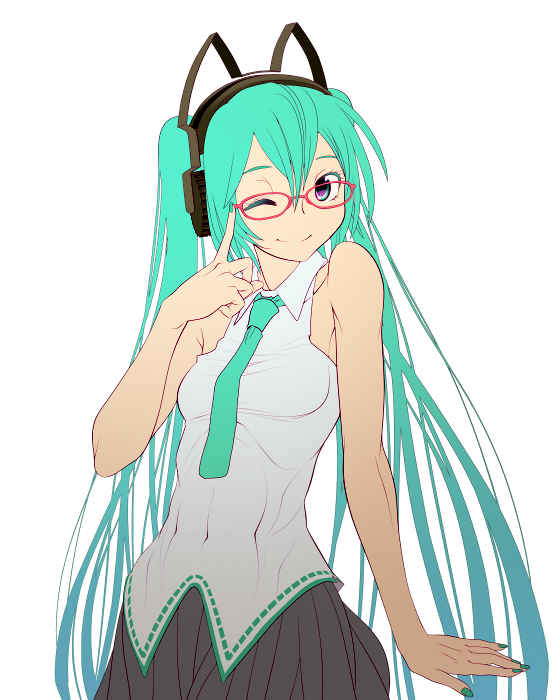 Safebooru - 1girl abs animal ears aqua eyes aqua hair bare shoulders bespectacled cat ears ...