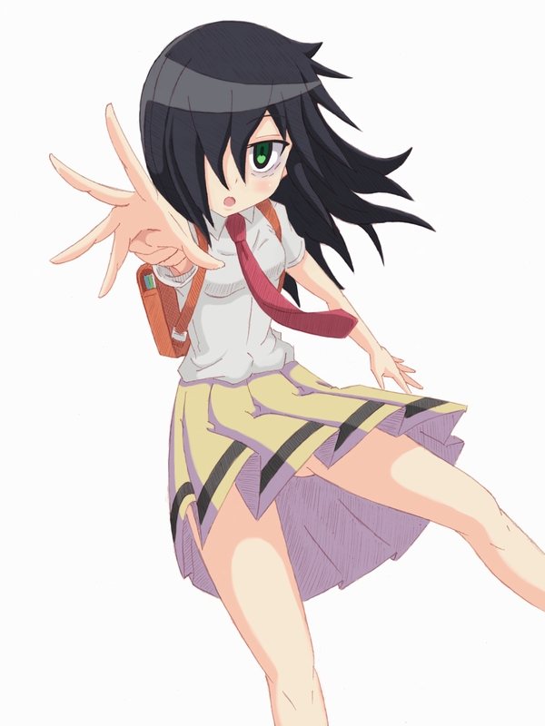 Safebooru - 1girl backpack bag bags under eyes black hair blush green eyes hair over one eye ...