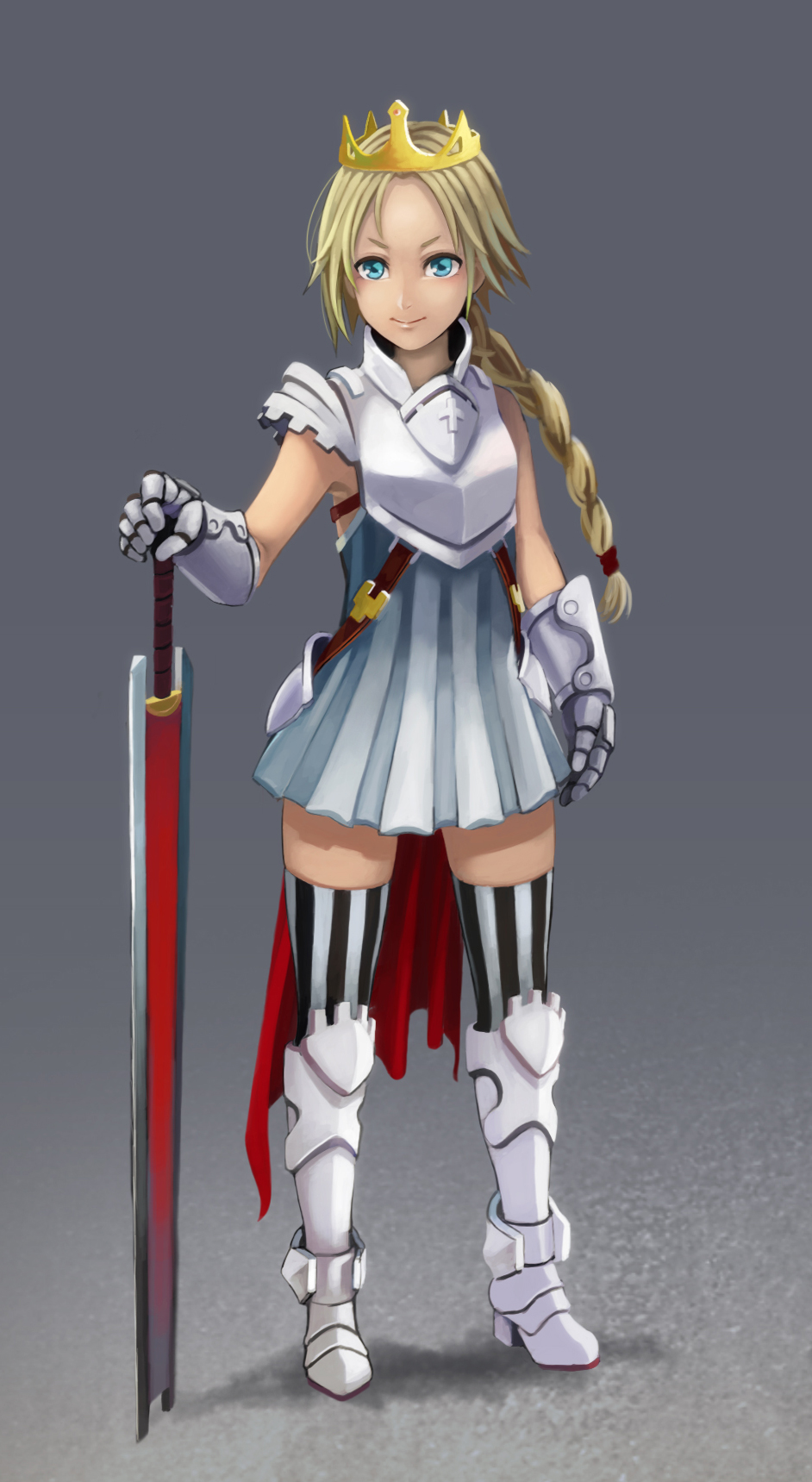 Safebooru - 1girl armor armored dress blonde hair blue eyes braid crown elrowa full body ...