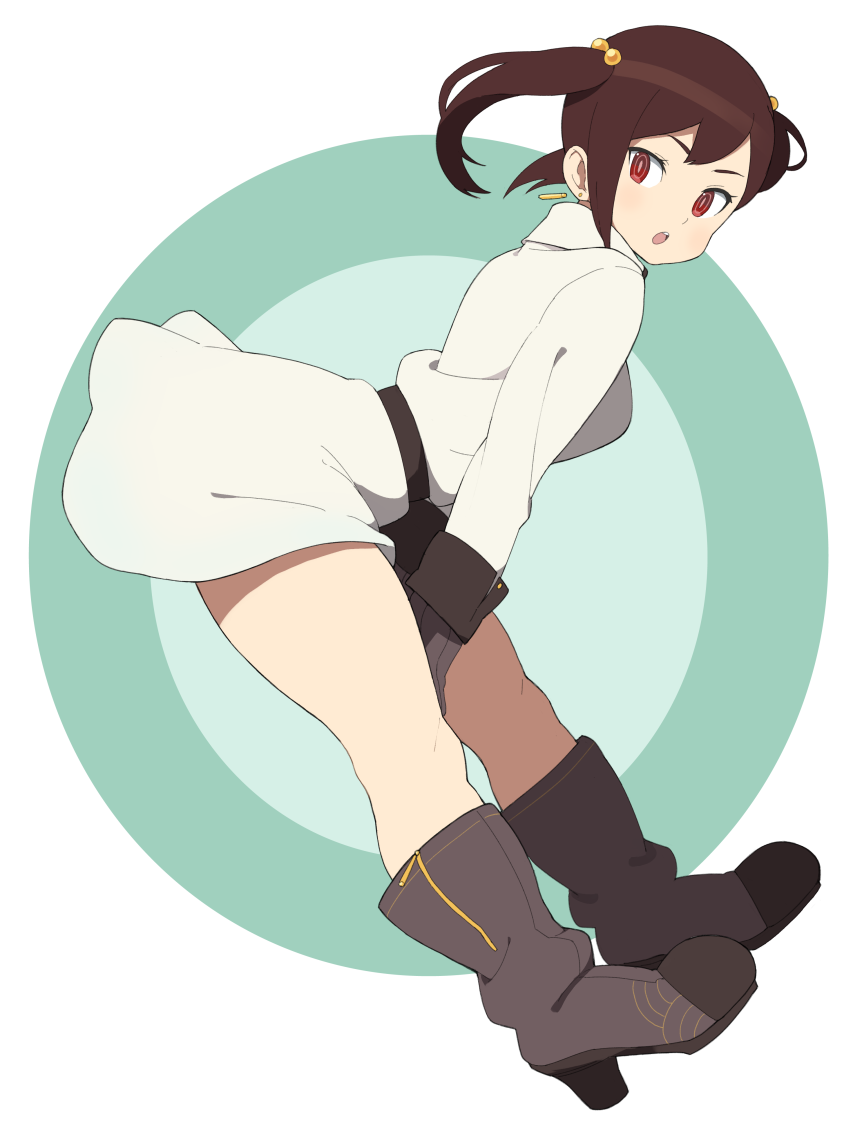 Safebooru - 1girl accho (macchonburike) boots brown hair dress earrings full body gloves jewelry ...