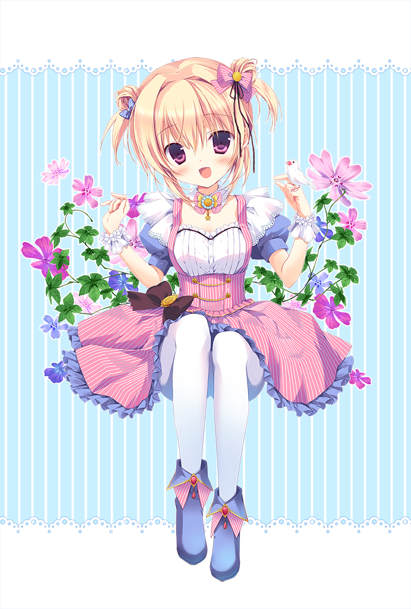 Safebooru - 1girl :d blonde hair bow double bun flower hair bow hair bun hair ornament hair ...