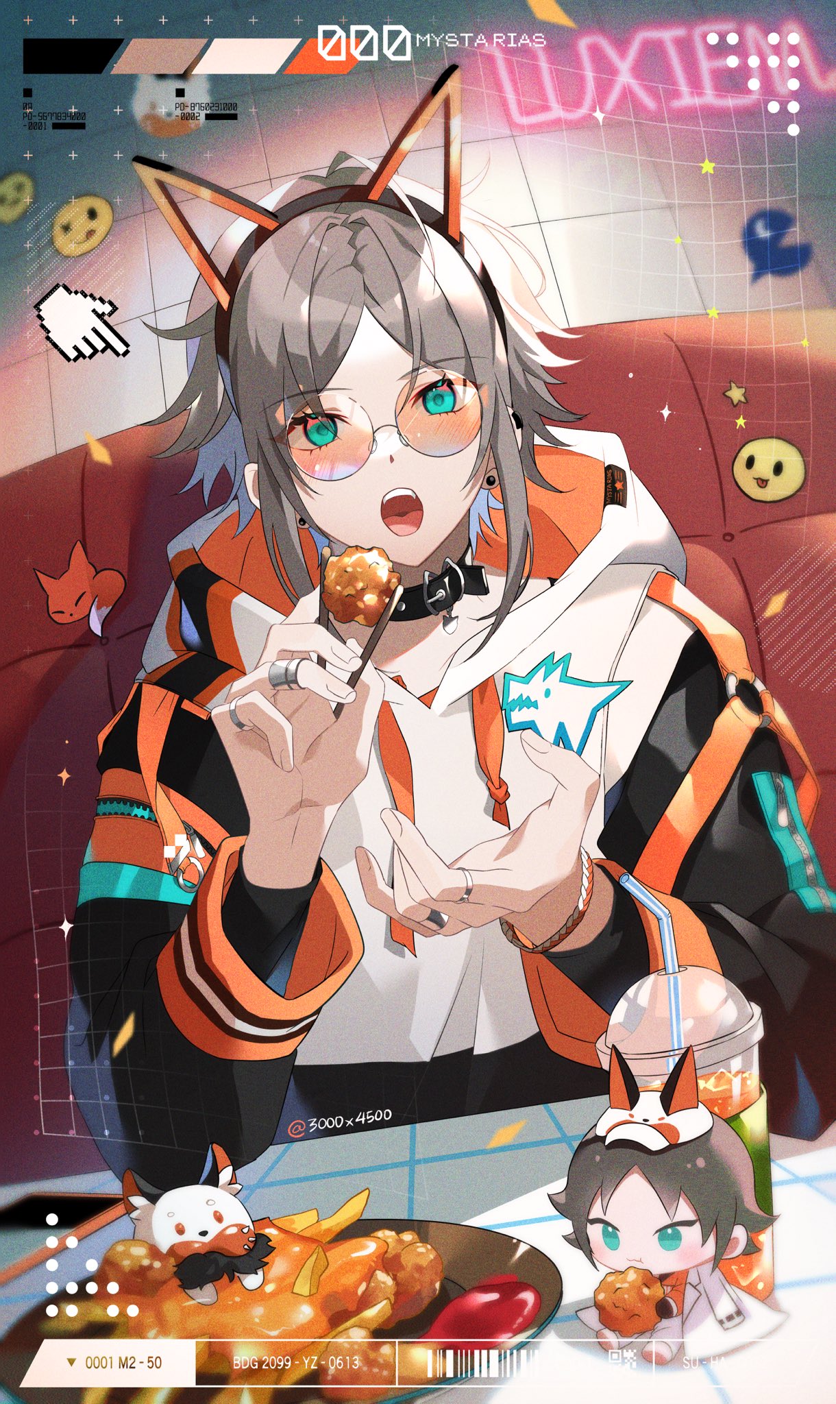 Safebooru - 1boy 3000x4500 animal ears aqua eyes earrings fake animal ...