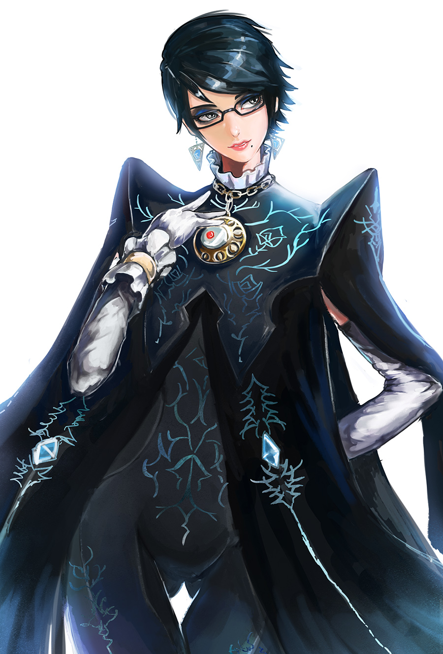 Safebooru - 1girl bayonetta bayonetta (character) bayonetta 2 black hair bodysuit earrings ...