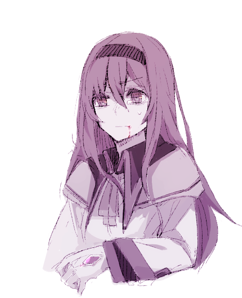 Safebooru - 1girl akemi homura blood capelet hairband hanyae long hair long sleeves magical girl ...