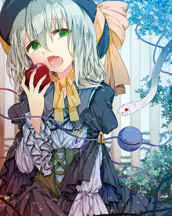 Safebooru - 1girl alternate costume apple black dress dress food fruit gothic lolita green eyes ...
