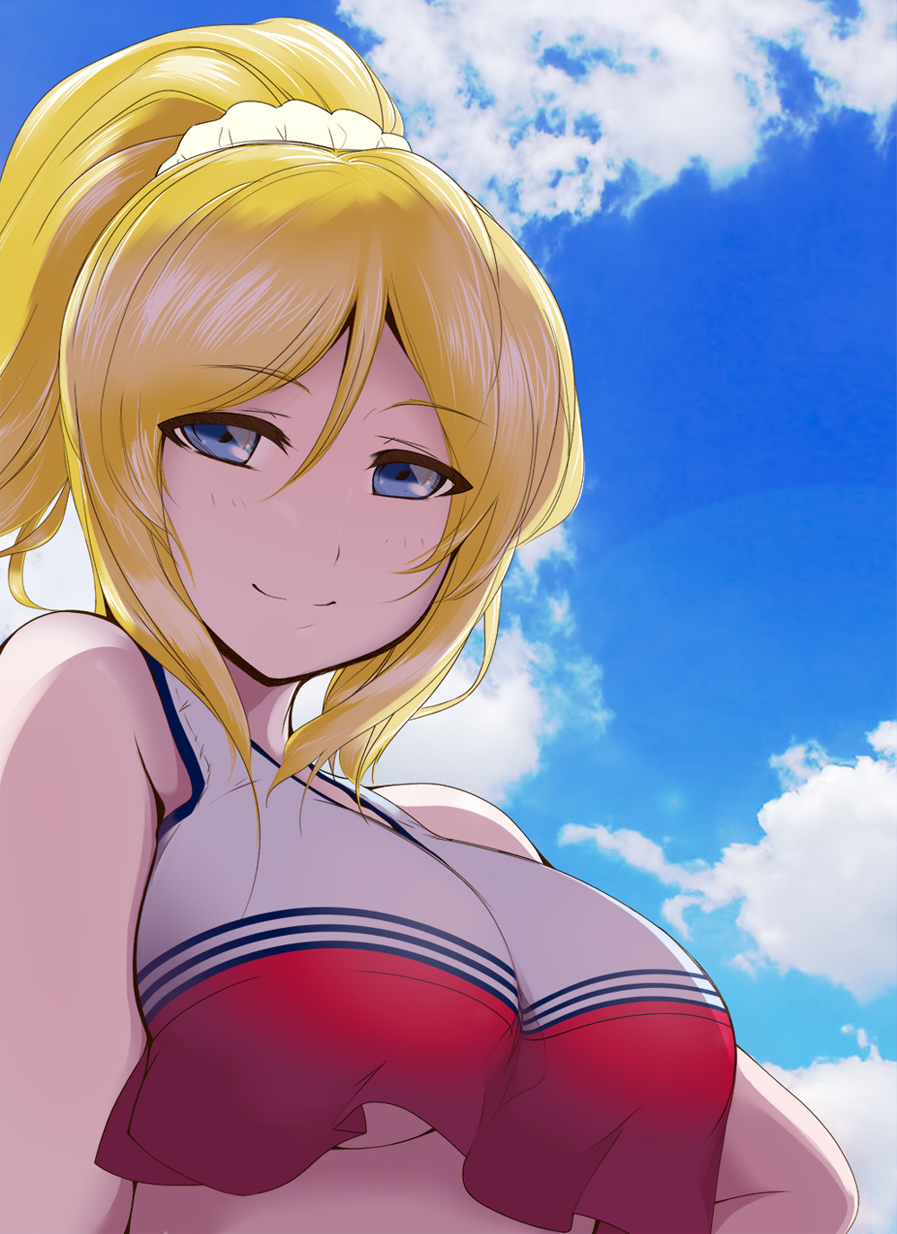 Safebooru - 1girl arm at side ayase eli bare shoulders blonde hair blue eyes bow breasts ...