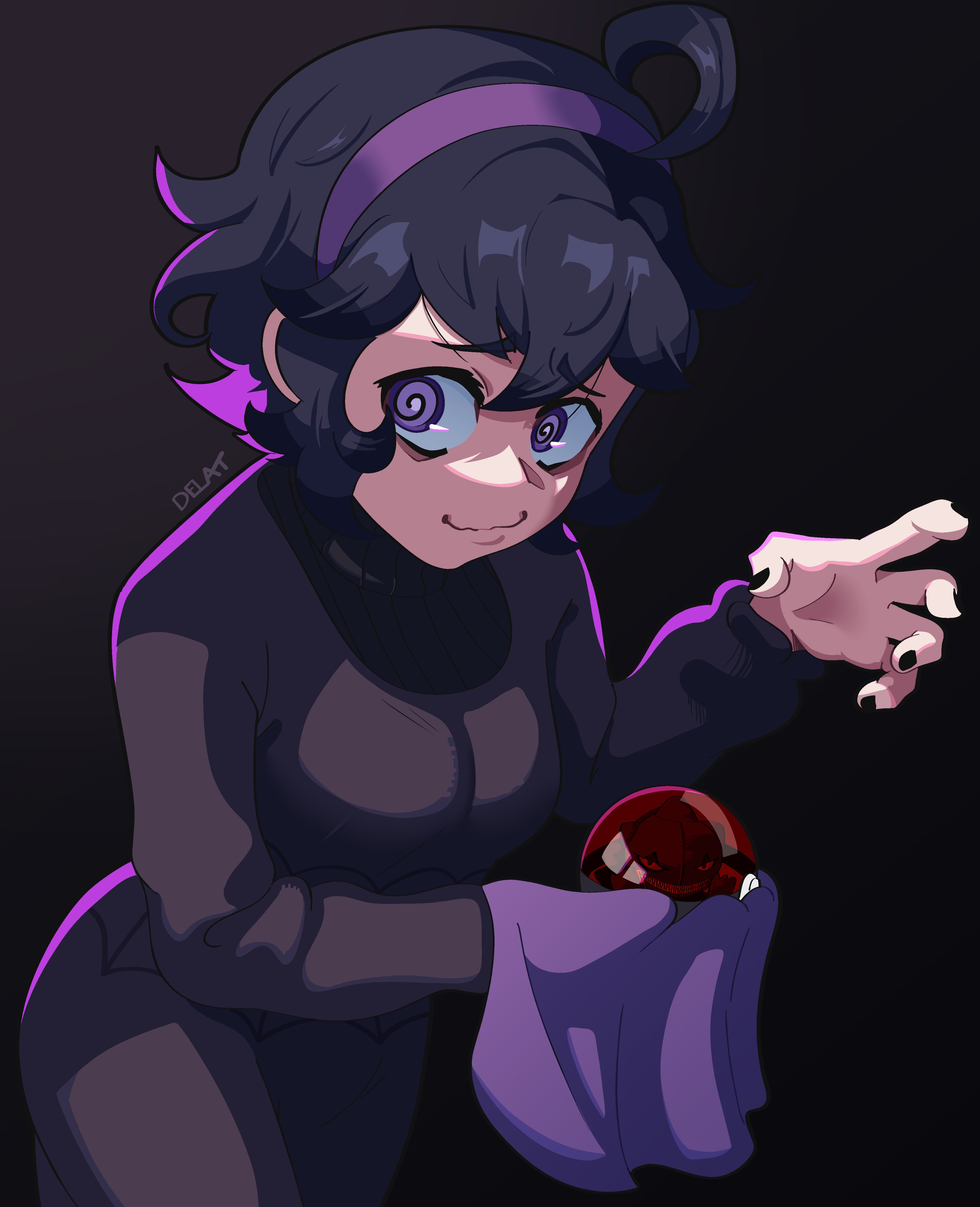 Safebooru - 1girl @ @ absurdres ahoge bags under eyes banette black nails bob cut delatoid dress ...