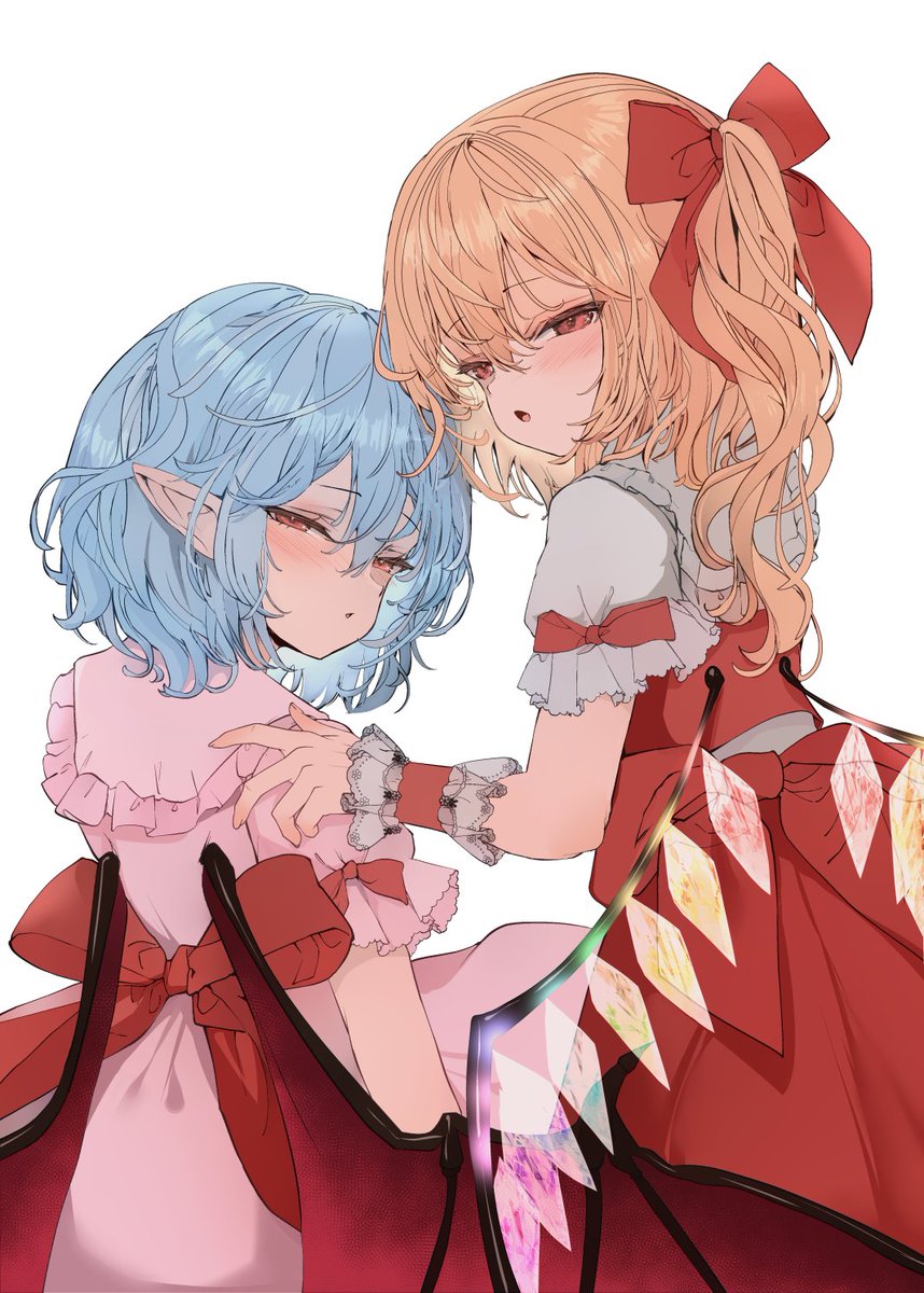 Safebooru - 2girls bat wings blonde hair blue hair blush crystal wings dress flandre scarlet ...