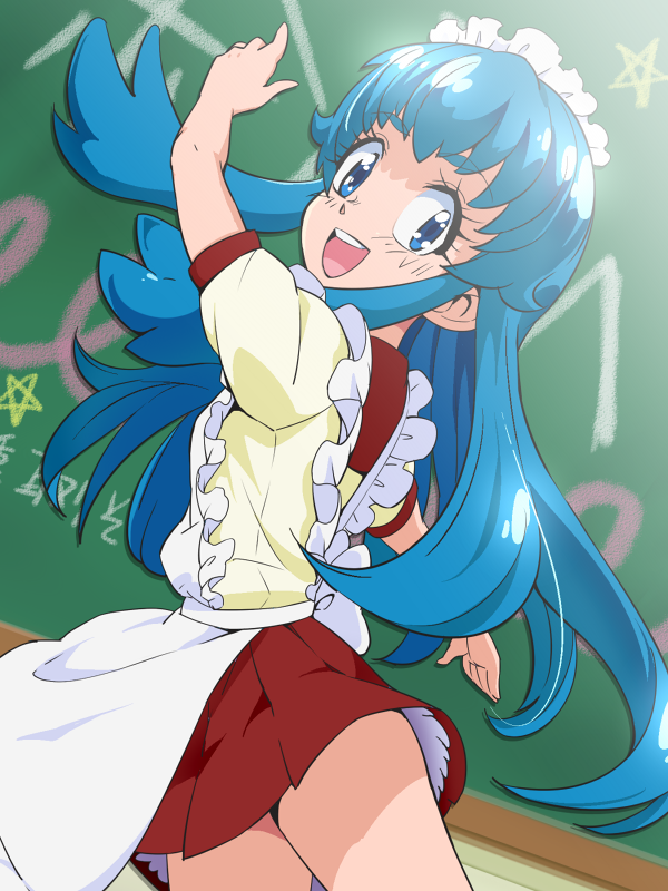 Safebooru - 1girl :d alternate costume apron blue eyes blue hair ...