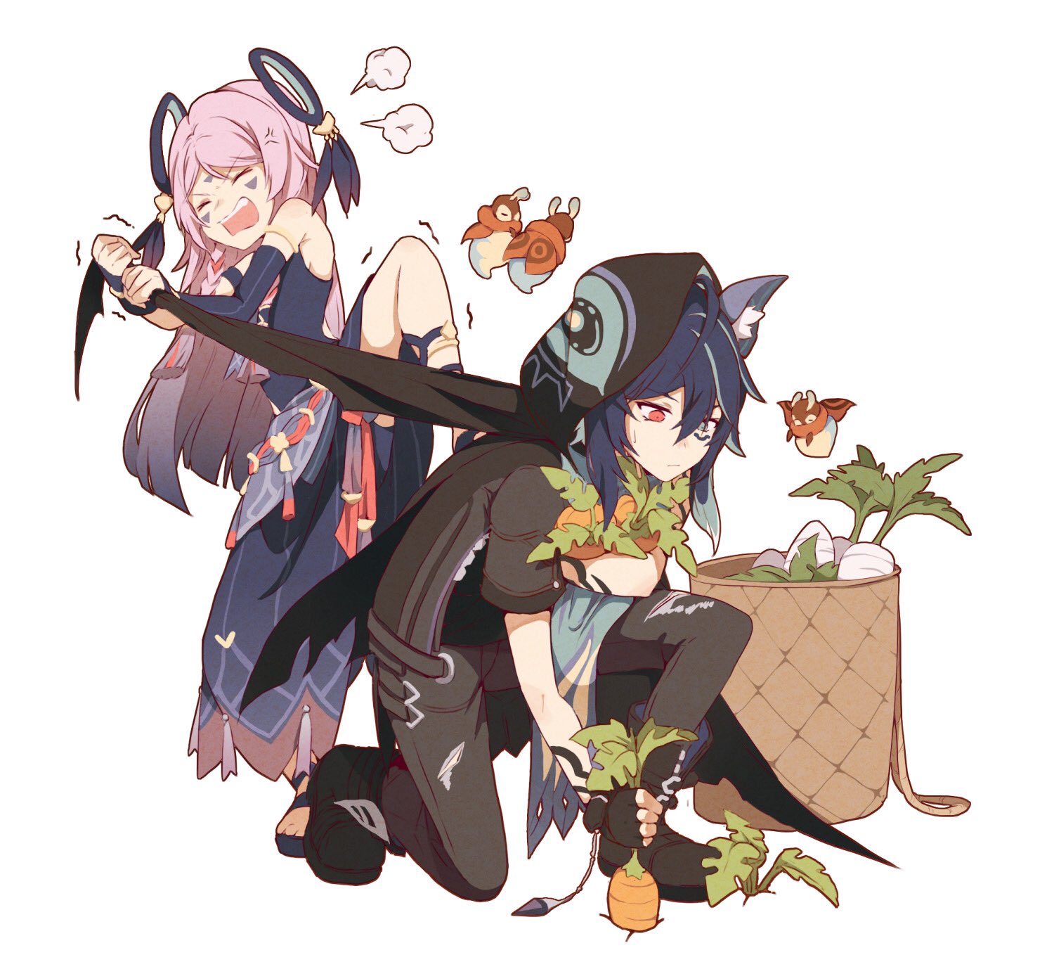 Safebooru - 1boy 1girl anger vein animal ear fluff animal ears armlet asymmetrical sleeves bat ...