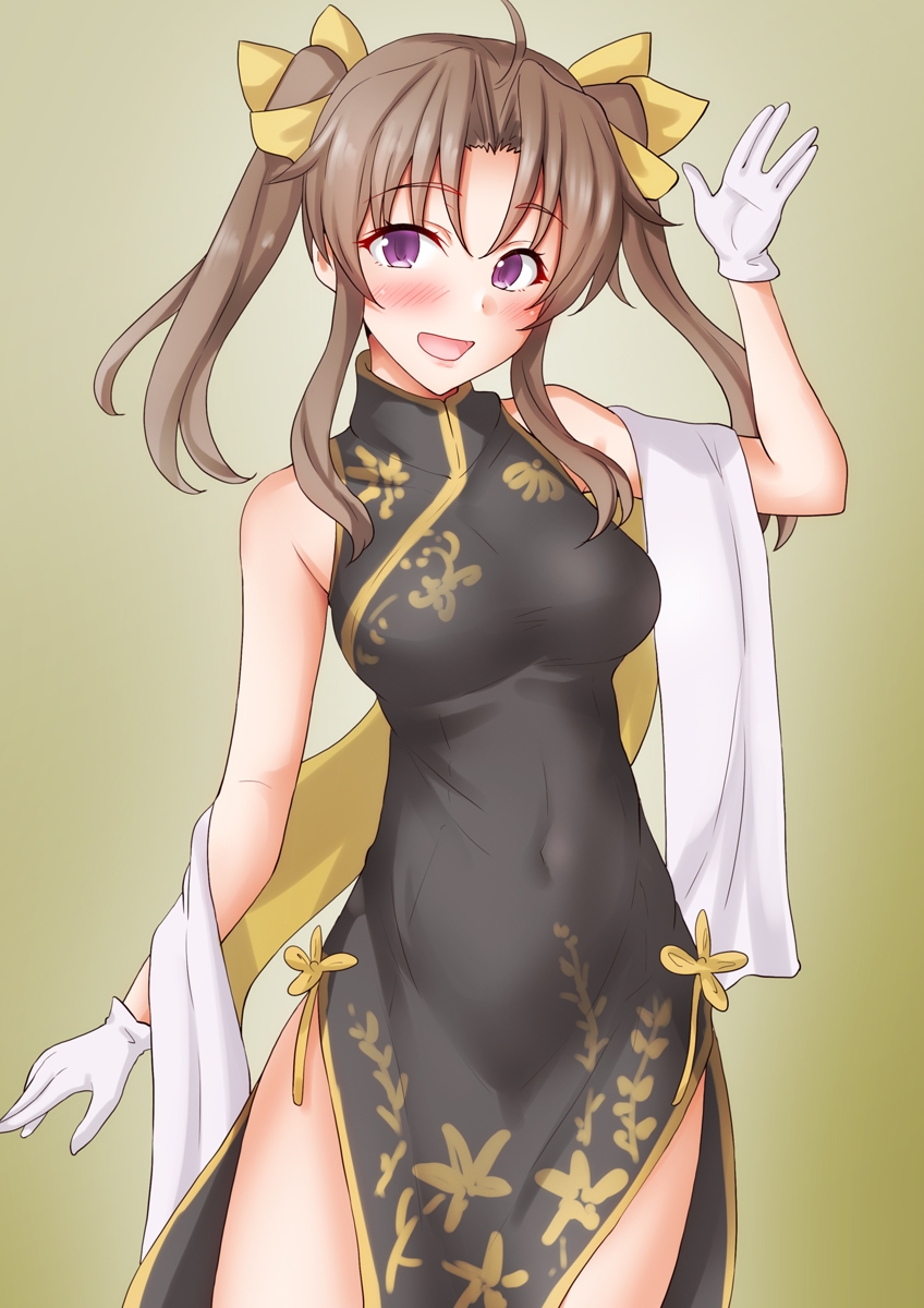 Safebooru - 1girl anti (untea9) black dress blush breasts brown hair china dress chinese clothes ...