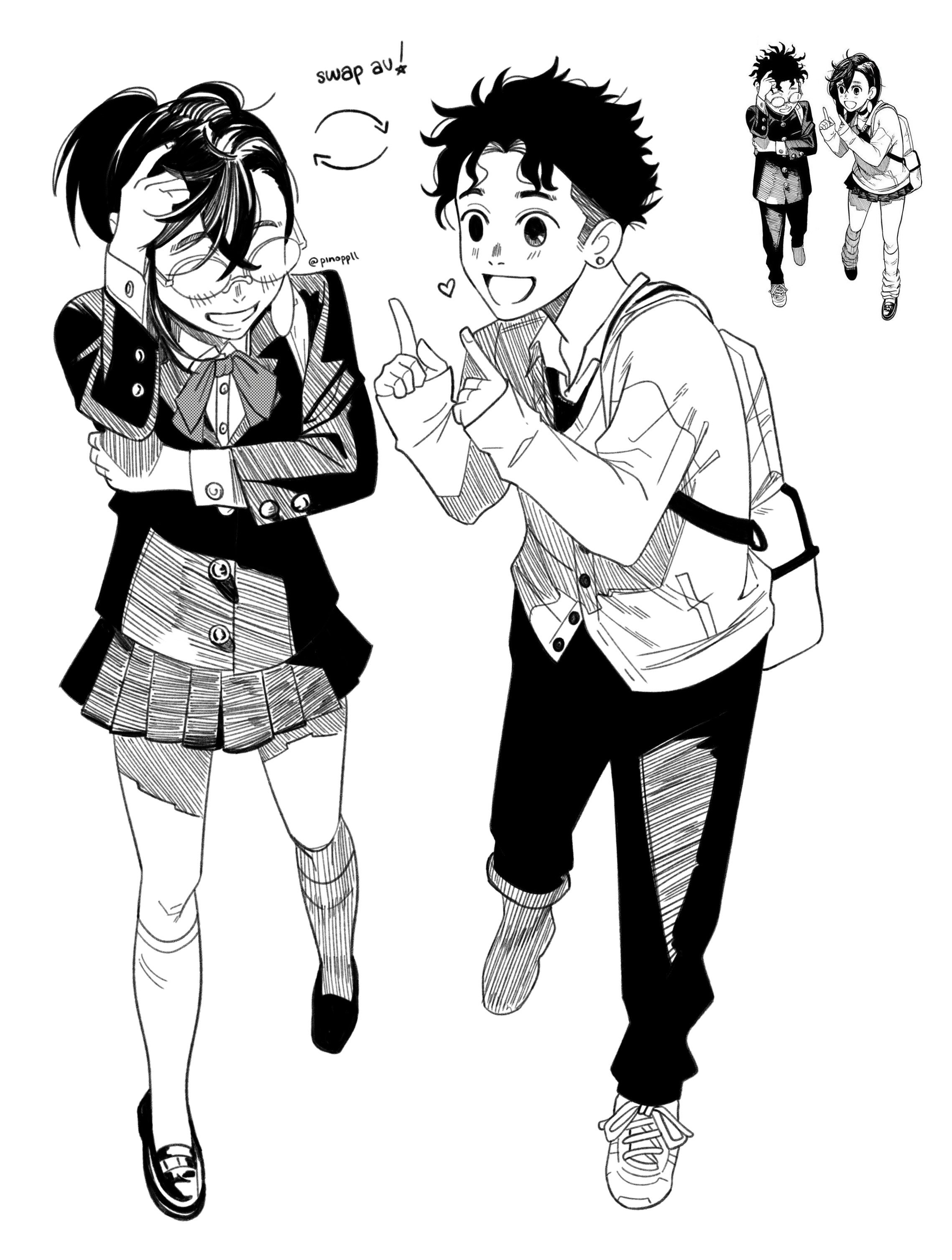 Safebooru - 2boys 2girls absurdres alternate universe ayase momo bag blush dandadan earrings ...