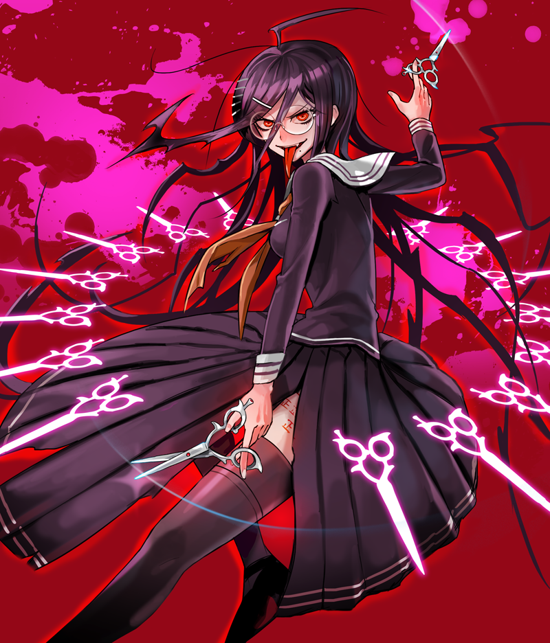 Safebooru - 1girl ahoge black hair black legwear braid dangan ronpa fang fukawa touko genocider ...