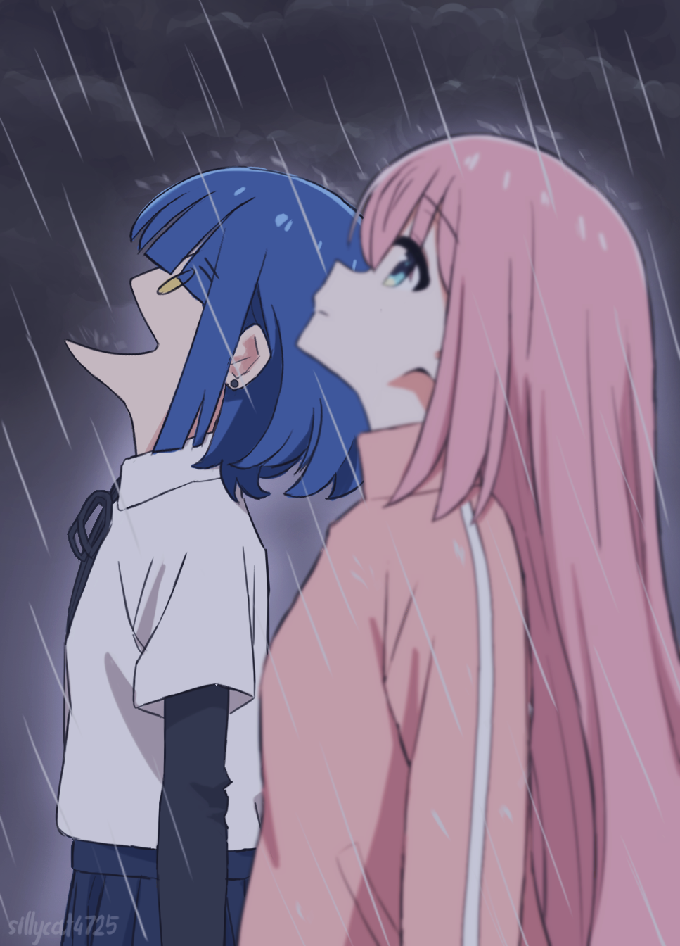 Safebooru - 2girls black ribbon blue eyes blue hair blue skirt bocchi the rock! closed mouth ...