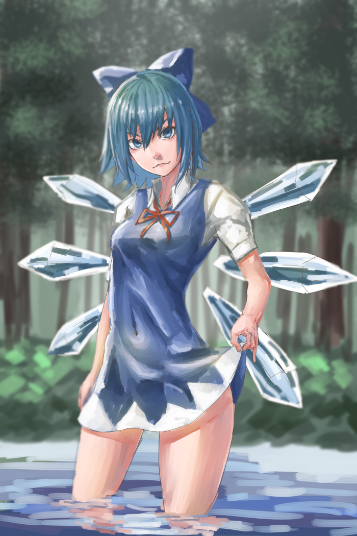 Safebooru - 1girl blouse blue dress blue eyes blue hair bow cirno dress dress shirt hair bow ice ...