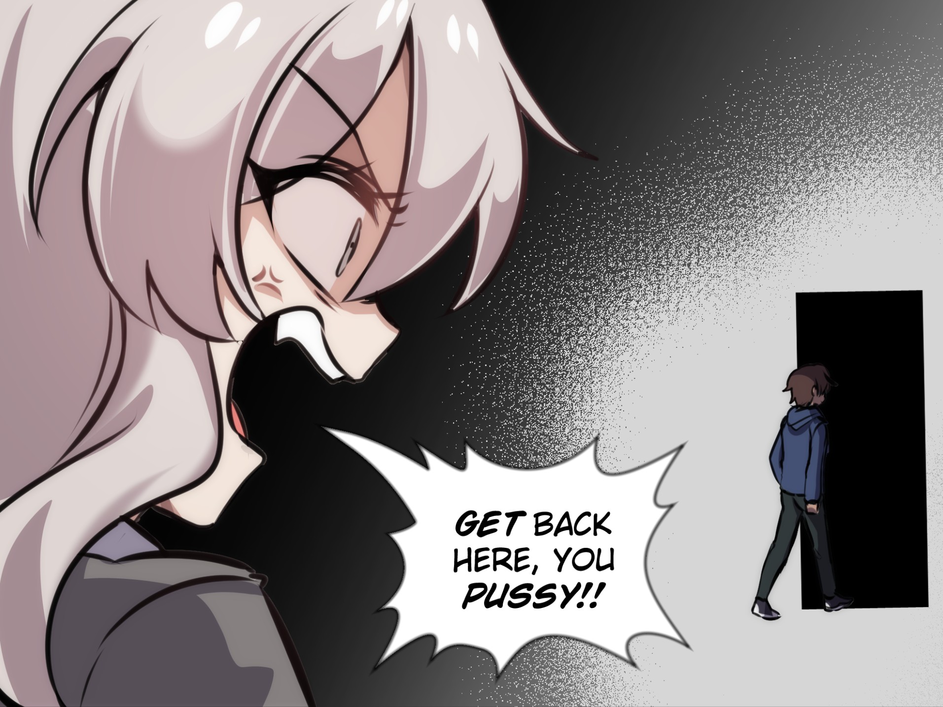 Safebooru - 1boy 1girl anger vein angry black pants blue hoodie english ...