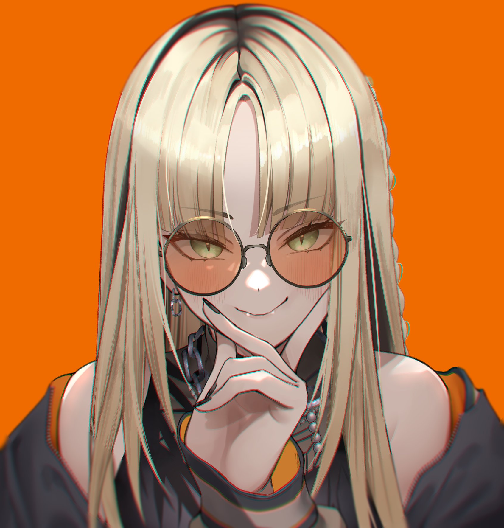 Safebooru - 1girl bare shoulders black hair black jacket black nails black shirt blonde hair ...