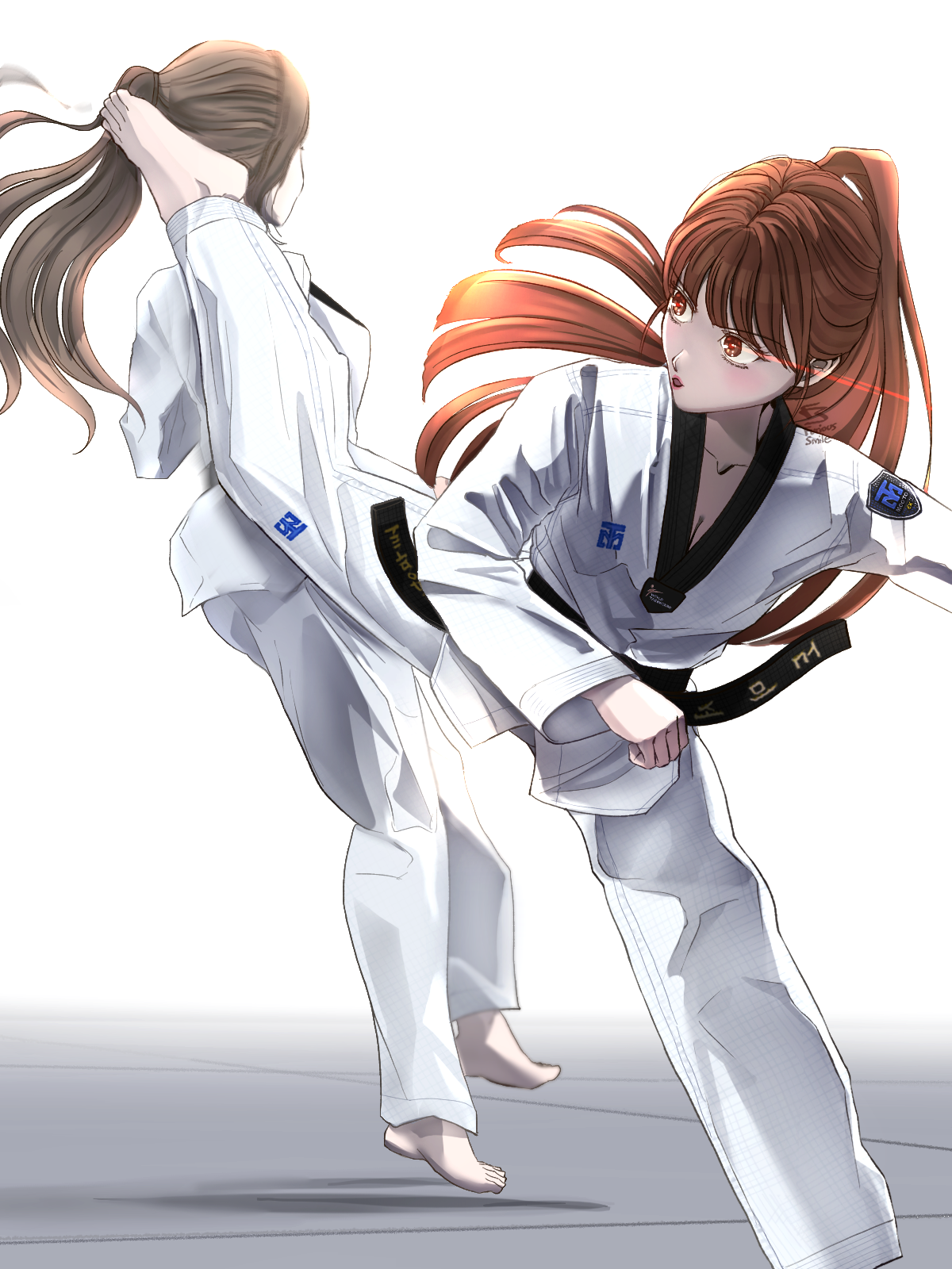 Safebooru - 1girl barefoot fighting furioussmile highres martial arts ...