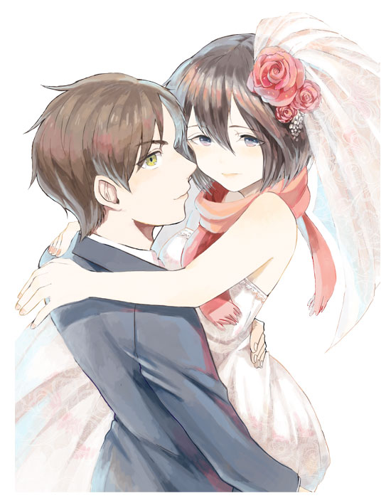 Safebooru - 1boy 1girl black hair brown hair couple dress eren jaeger ...