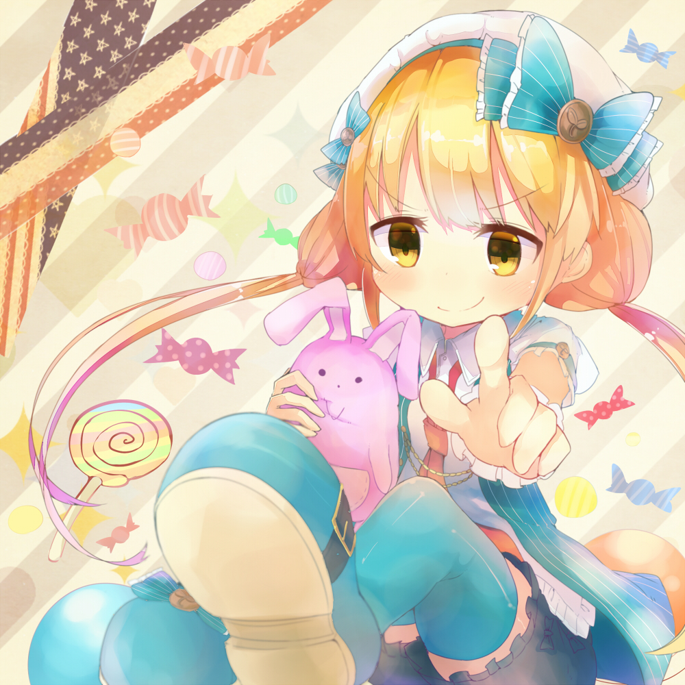 Safebooru - 1girl blonde hair bloomers blue legwear bow candy futaba ...