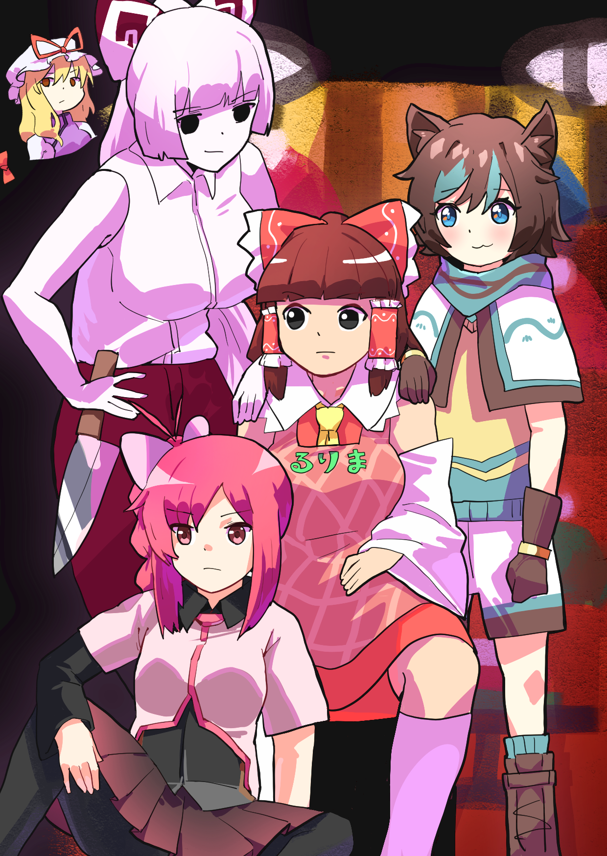 Safebooru - 5girls animal ears ansaku (vtuber) apron ascot black eyes black hair black pantyhose ...