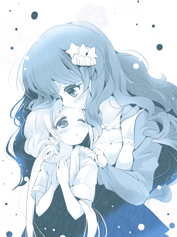 Safebooru - 2girls blush couple forehead kiss futaba anzu hands on ...