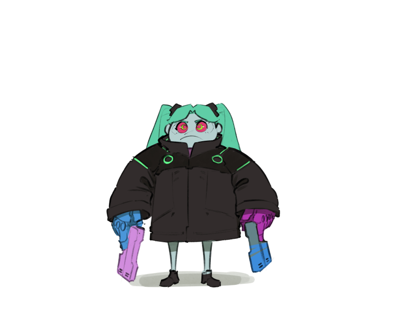 Safebooru - 1girl black coat chibi coat colored sclera cyberpunk ...