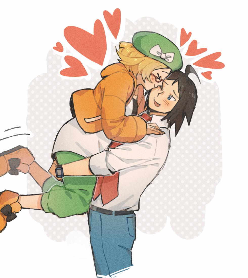 Safebooru - 1boy 1girl ahoge belt beret bianca (pokemon) black belt blonde hair blush capri ...