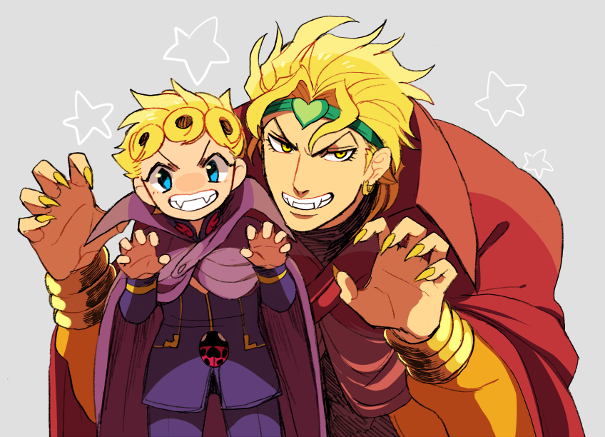 Safebooru - blonde hair blue eyes cape claws dio brando fangs father and son giorno giovanna ...