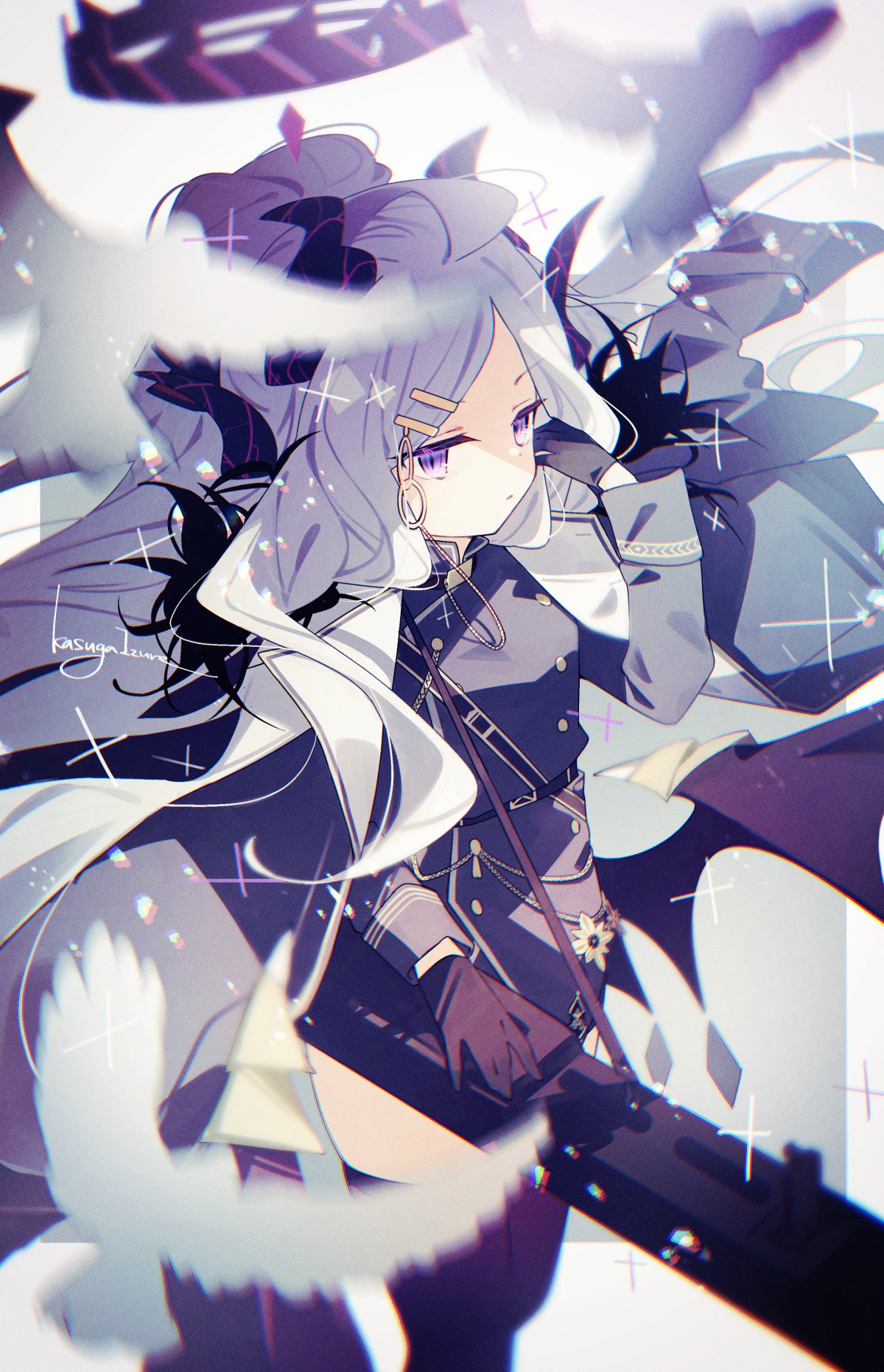Safebooru - 1girl ahoge armband black coat black halo black skirt black thighhighs blue archive ...