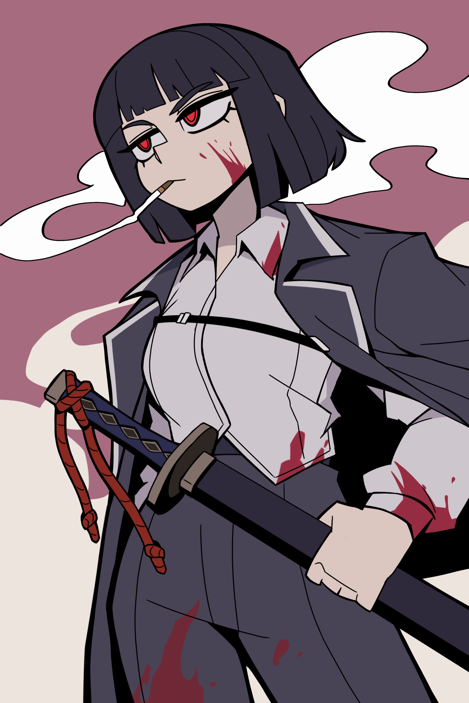 Safebooru - 1girl absurdres bean52623818 black hair blood blood on clothes blood on face blunt ...